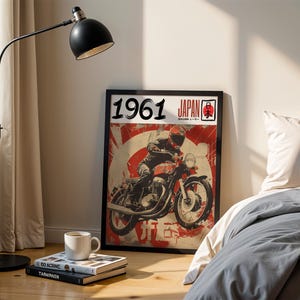 Vintage Japanese Motorcycle Art Poster Retro Wall Decor Japanese Wall ...