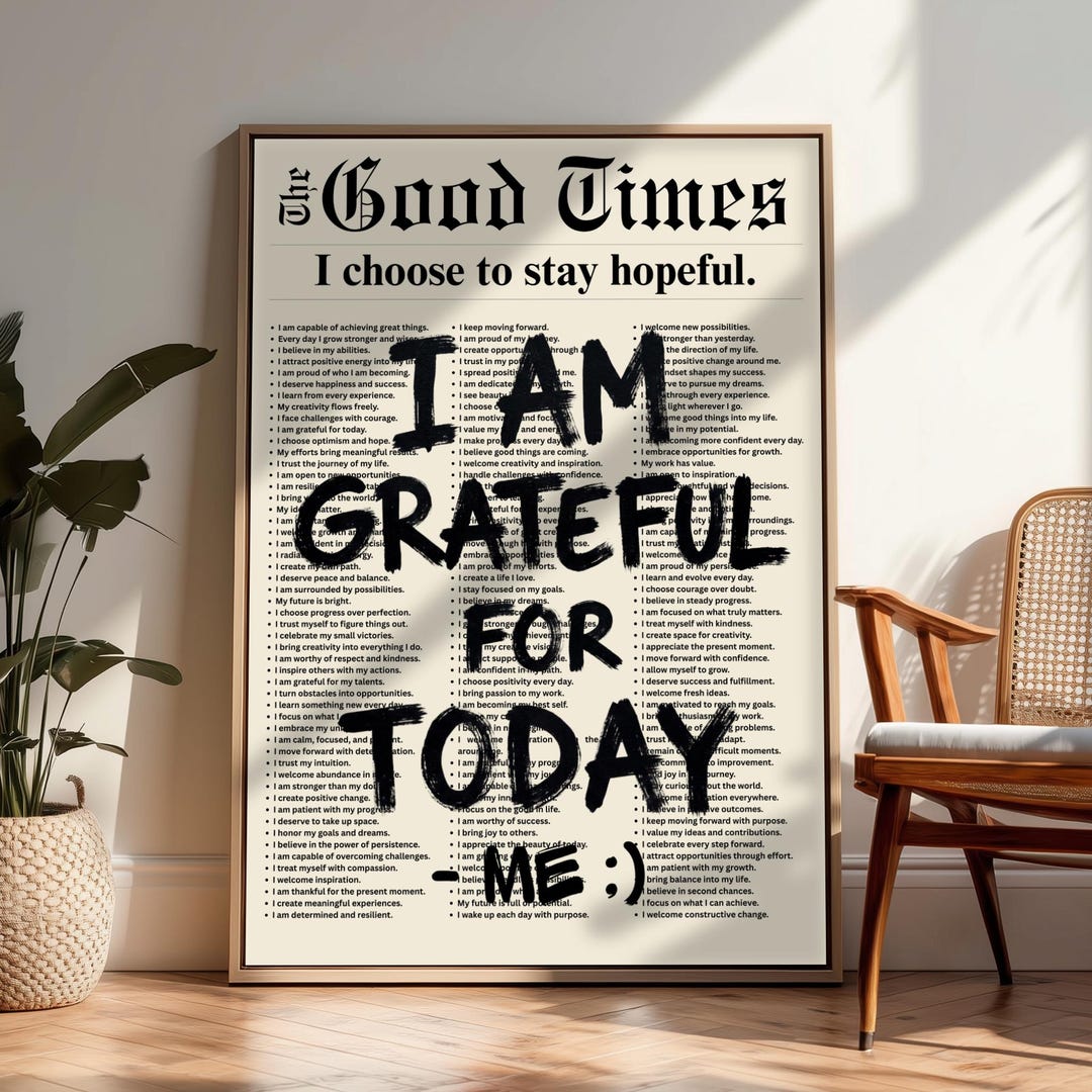 Gratitude Affirmation Poster | Retro Motivational Typography Print ...