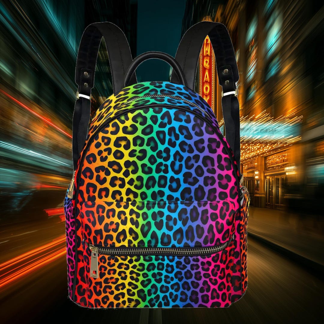 Rainbow Leopard Print Small Backpack, Polyester Streetwear - Etsy