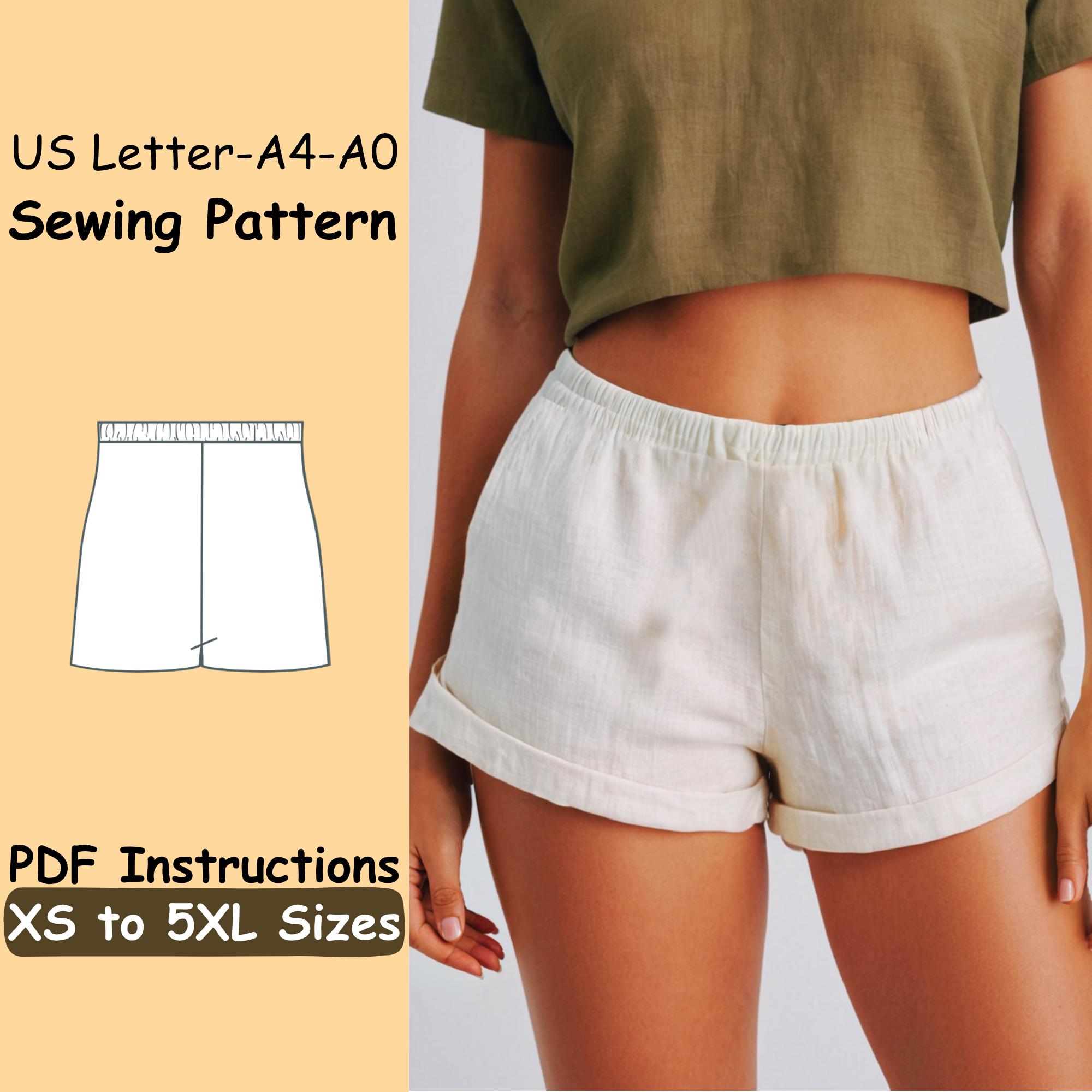 Summer Shorts Sewing Pattern Elastic Waist Shorts Pattern Women Cropped ...