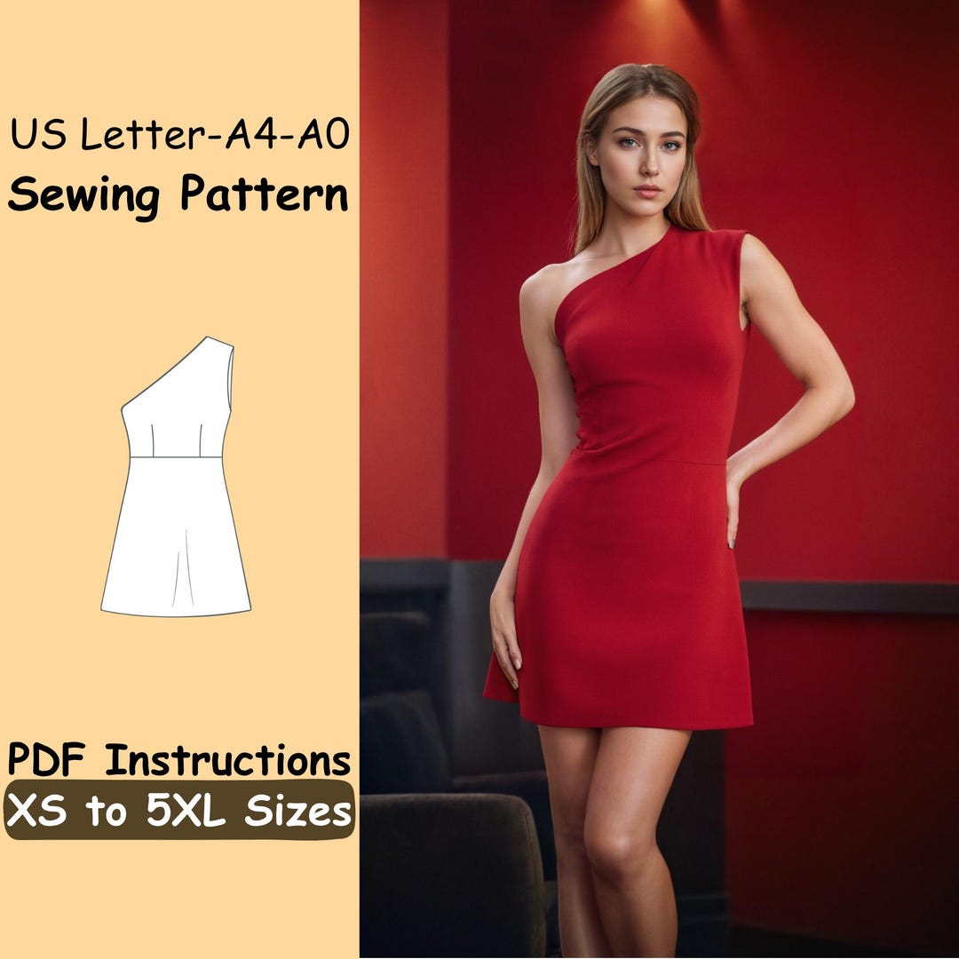 One Shoulder Dress Sewing Pattern - Asymmetrical Women Dress Pattern ...