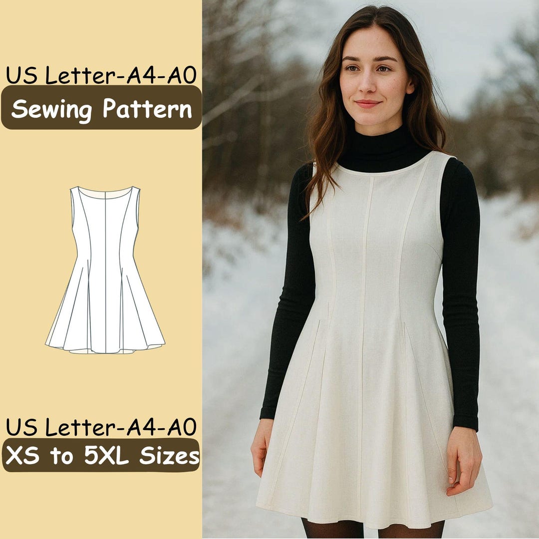 Sleeveless Flared Dress Sewing Pattern, Fitted Bodice With Seam Details ...