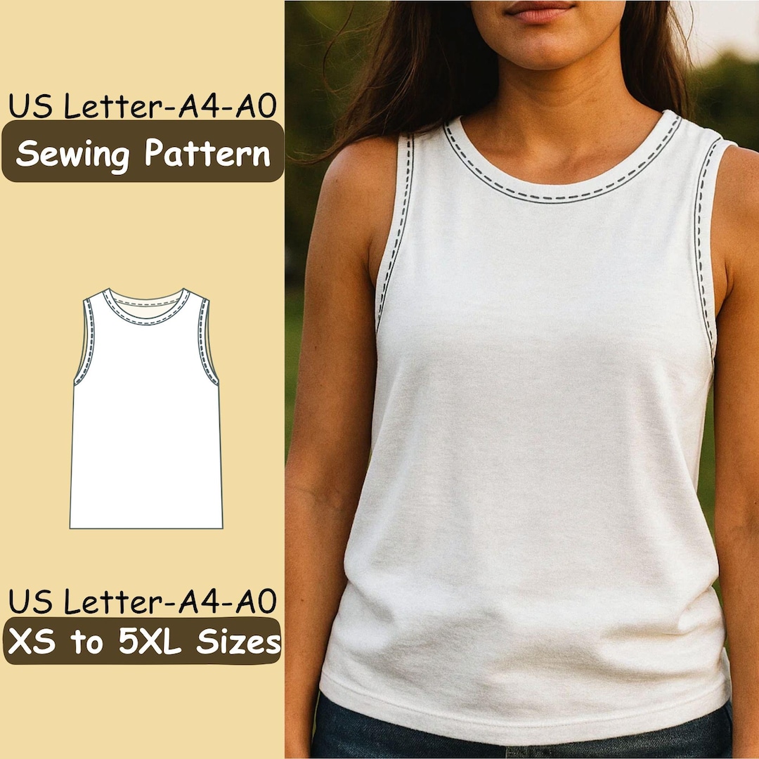 Sleeveless Top Sewing Pattern, Round Neck Easy Fit Design, Beginner ...