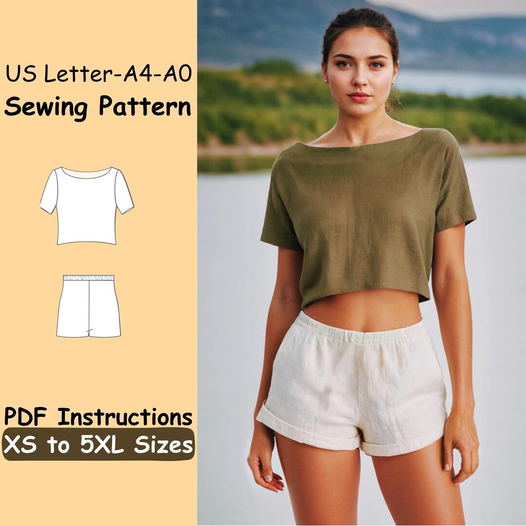 Shorts and T Shirt Set Sewing Pattern, Women Summer Set PDF Pattern ...