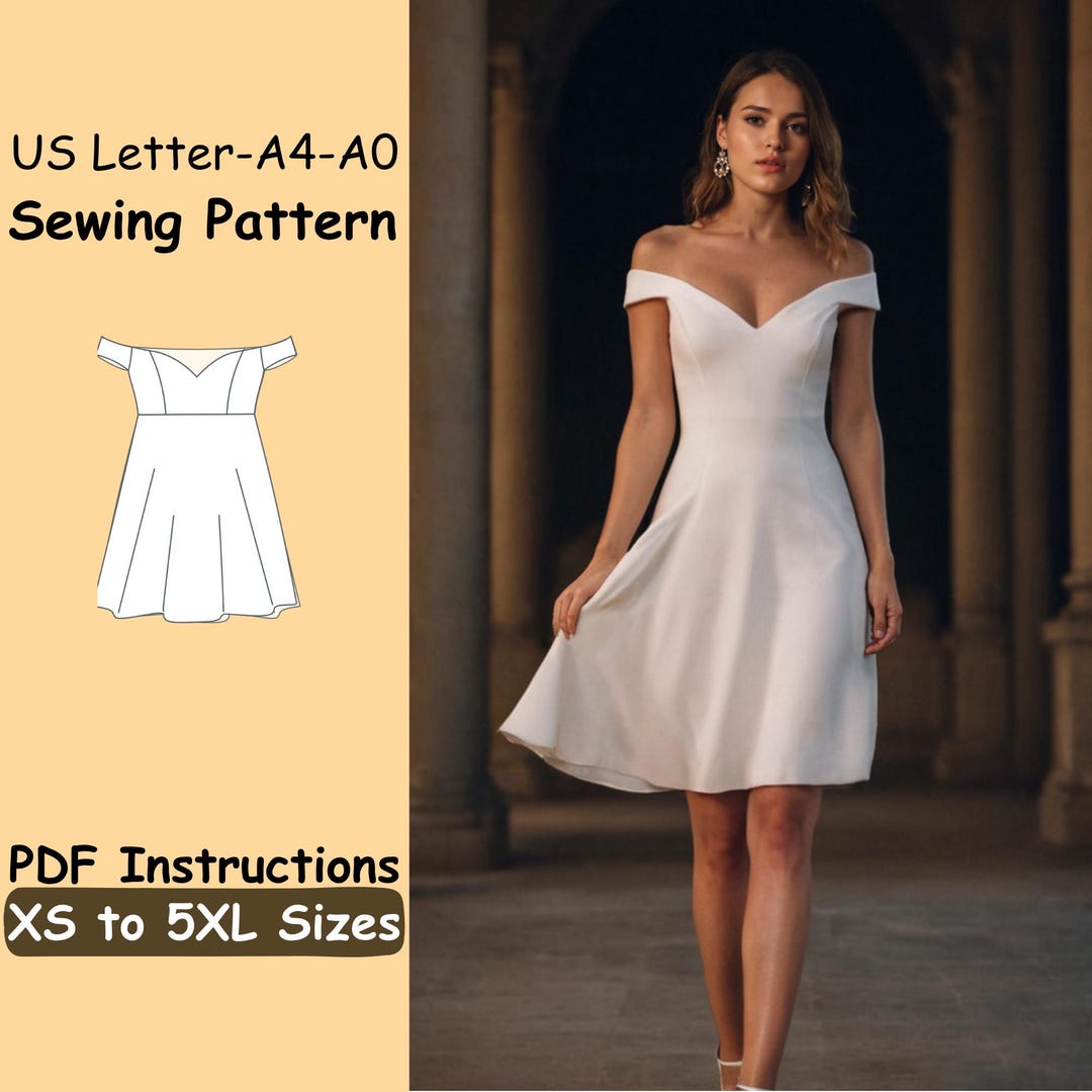Off Shoulders Dress Sewing Pattern Prom Dress for Girls Simple Sewing ...