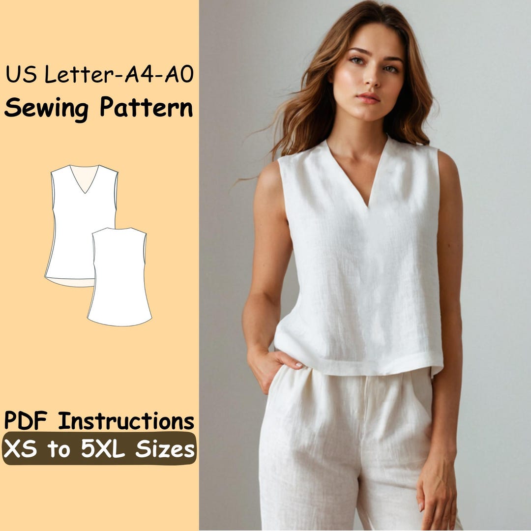 Linen Top Sewing Pattern - V Neck Tank Top Pattern - Women Summer ...