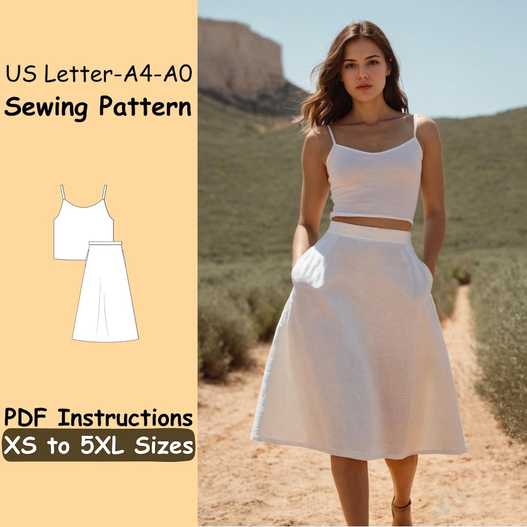 Summer Skirt and Top Sewing Pattern - Linen Maxi Outfit Set for Girls ...