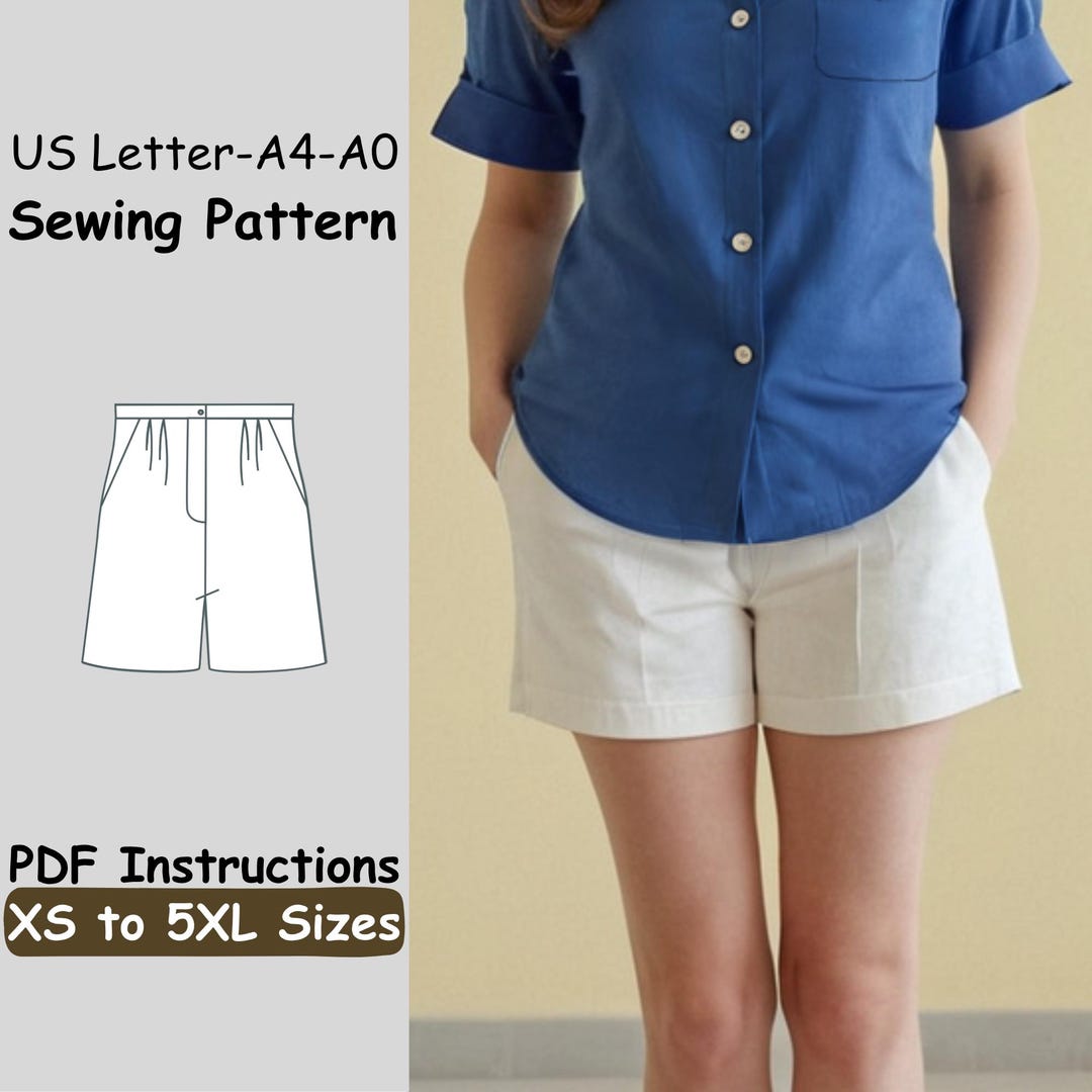 Jamaica Shorts Sewing Pattern - High Waist Button Shorts Pattern ...