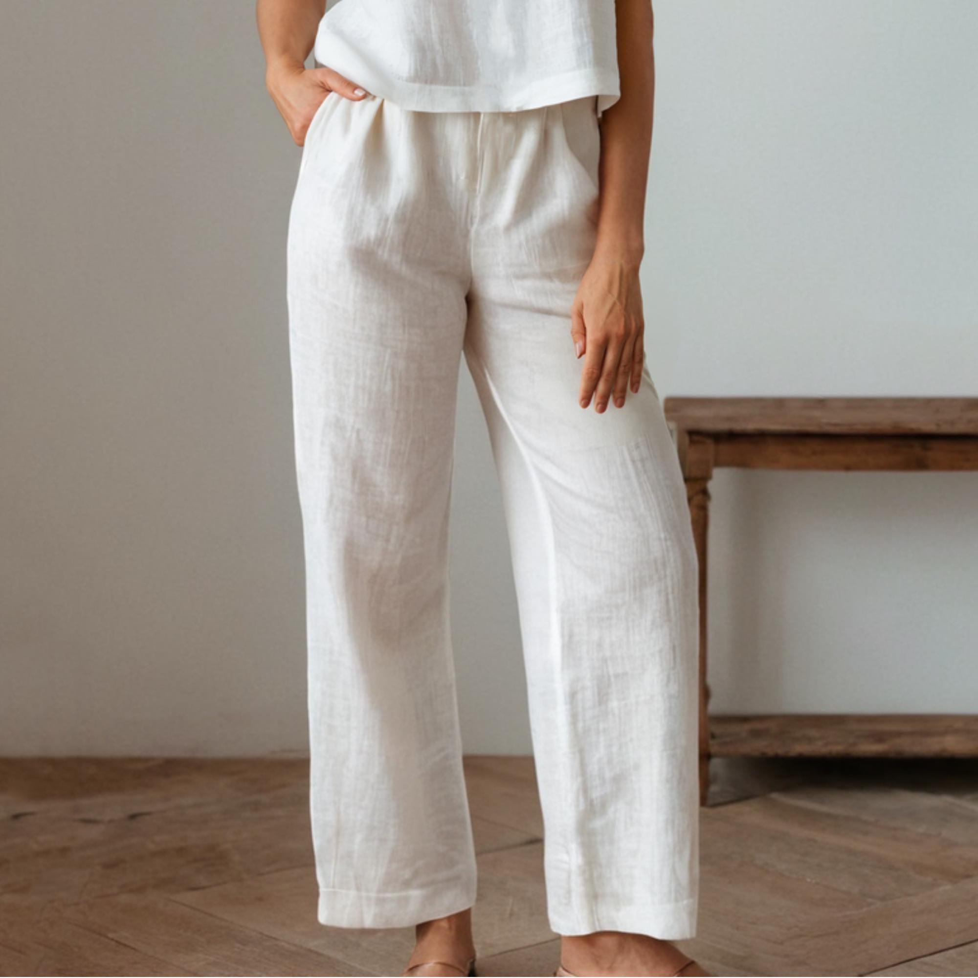 Cropped Pants Sewing Pattern - Linen Lounge DIY Pants Pattern - Button ...