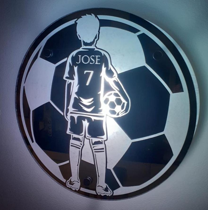 FOOTBALL MIRROR Personalised LED Mirror Football Shirt Any Name and ...