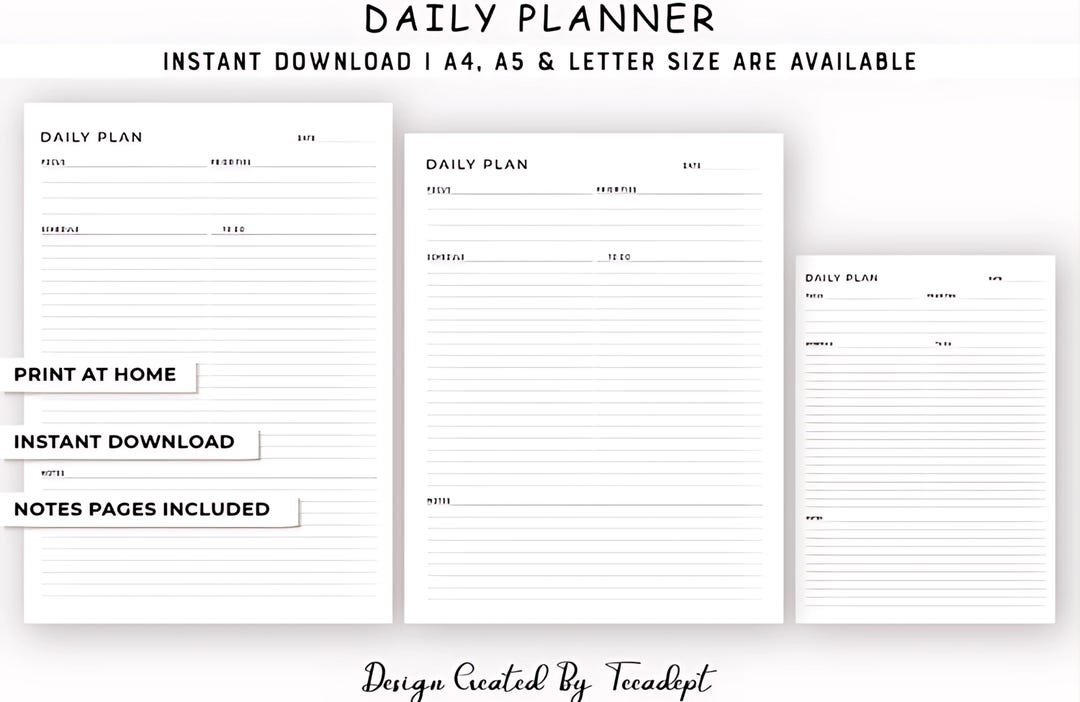 Simple Daily Planner Printable Easy-to-use, Minimalist Planner for ...