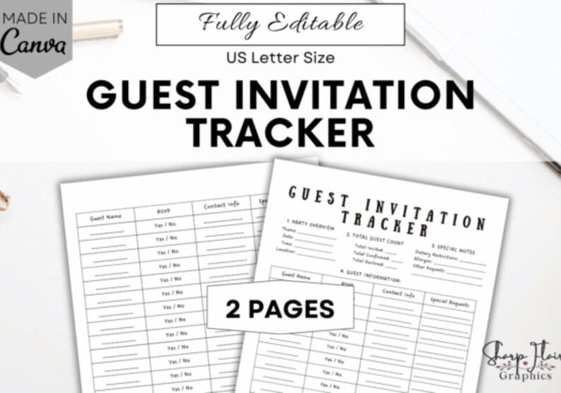 Guest Invitation Tracker | Editable Canva Templates | Event RSVP ...