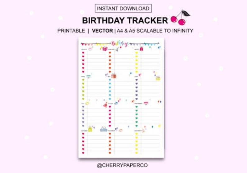 Editable Birthday Tracker | Printable Birthday Planner | Birthday ...