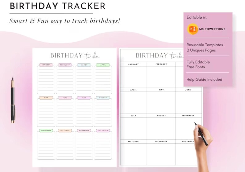 Editable Birthday Tracker | Printable Birthday Planner | Birthday ...