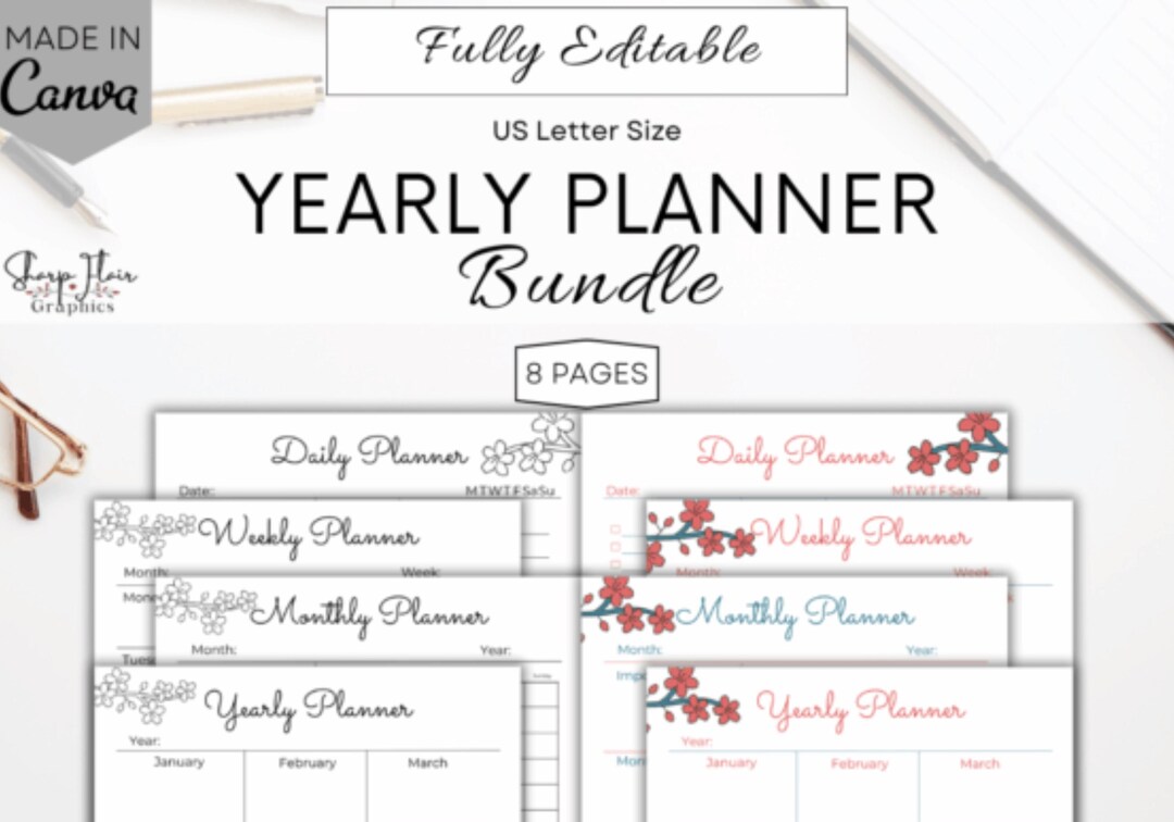 Personalized Yearly Planner Bundle | Canva Templates 2025 | Daily ...