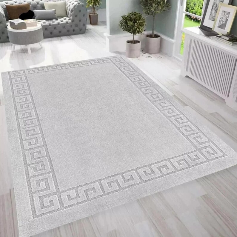Greek Key Border Rug | Non Slip Area Carpet, Hallway Runner - Etsy