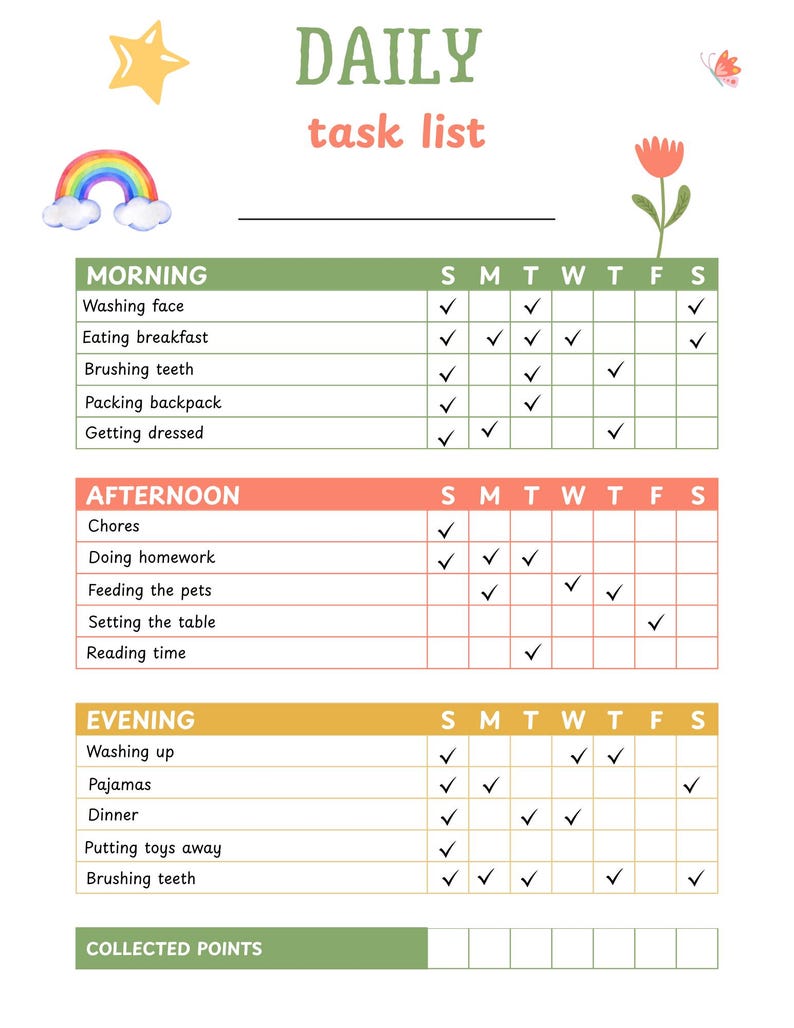 Daily Task List for Kids - Digital or Printable - Etsy