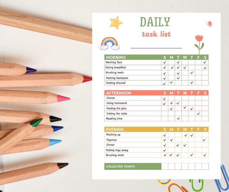 Daily Task List for Kids - Digital or Printable - Etsy