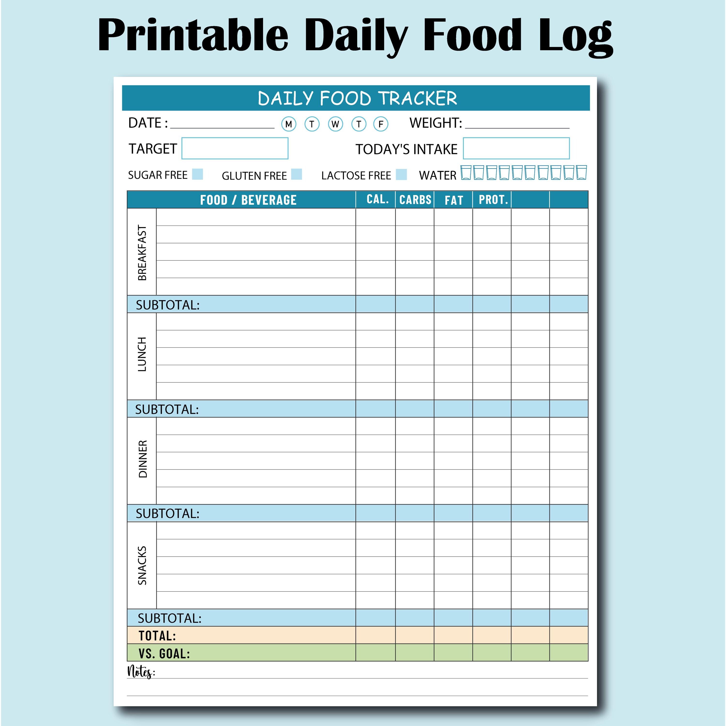Daily Food Journal Diary, Meal Tracker for Calories, Carbs, Fat and ...