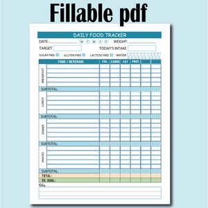 Daily Food Journal Diary, Meal Tracker for Calories, Carbs, Fat and ...
