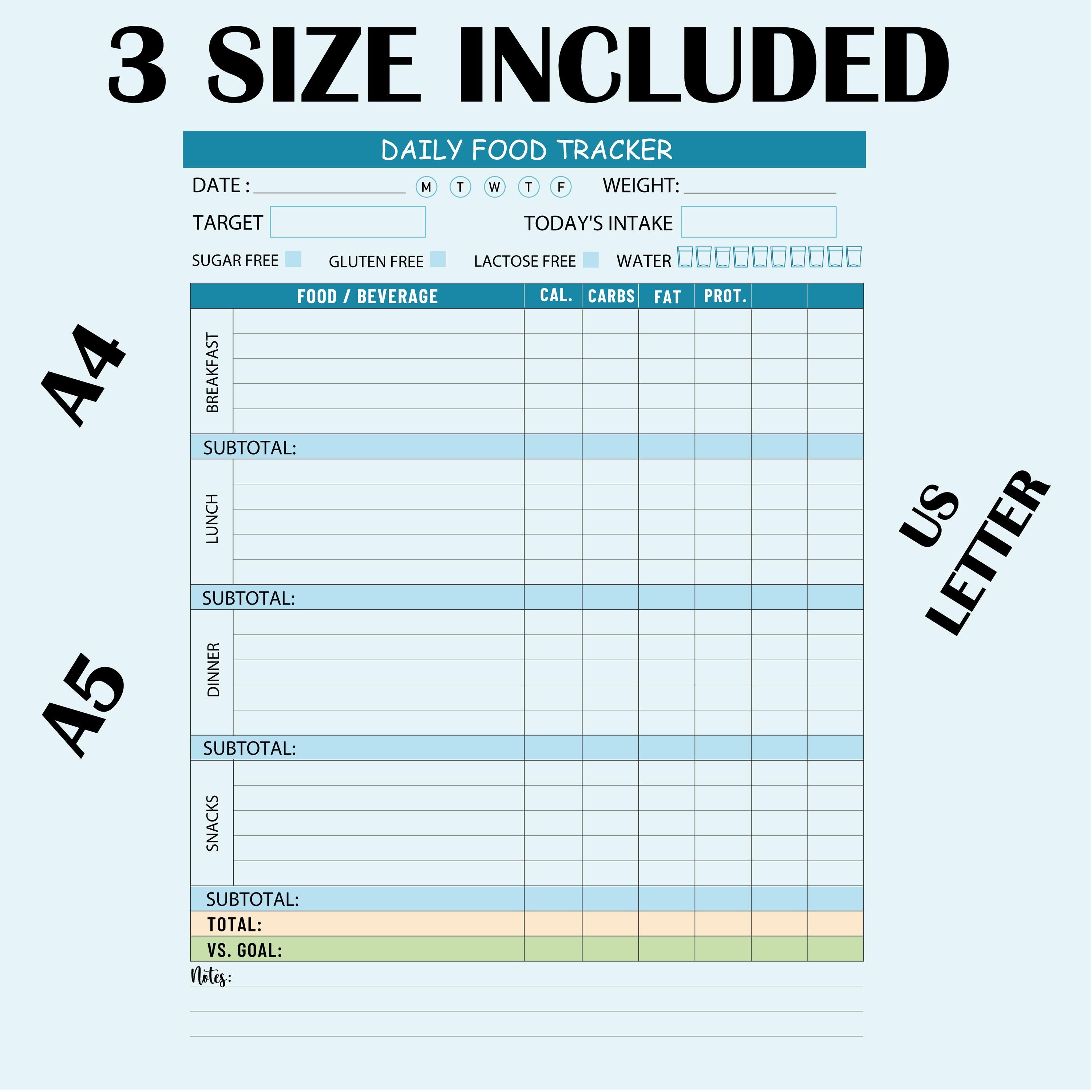 Daily Food Journal Diary, Meal Tracker for Calories, Carbs, Fat and ...