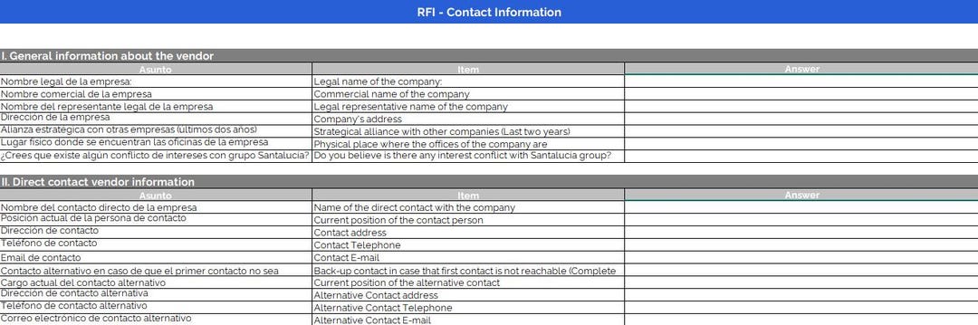 Excel Template - Request for Information - RFI Template, Finance ...