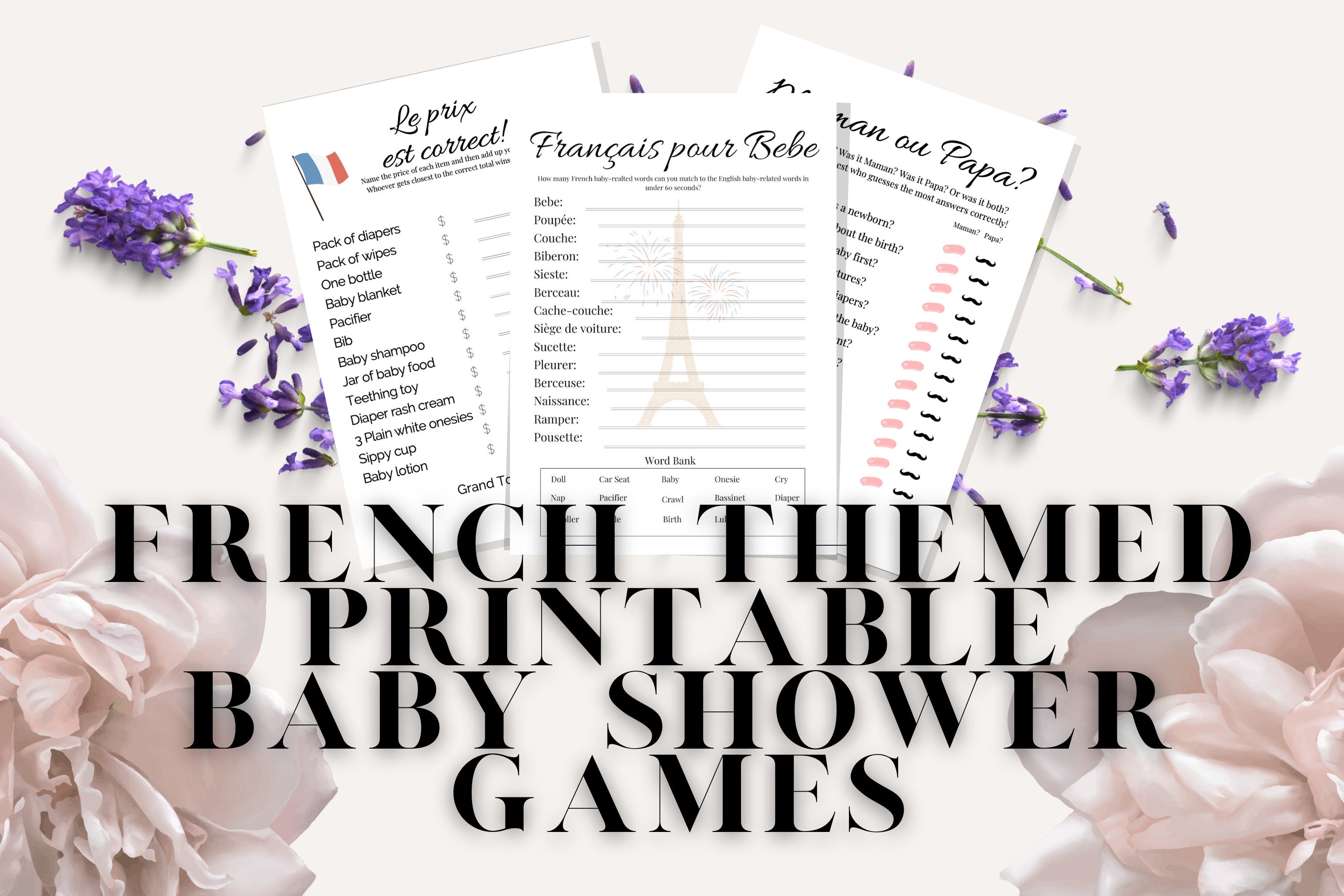 Chic and Affordable French Theme Printable Baby Shower Games, Beautiful ...
