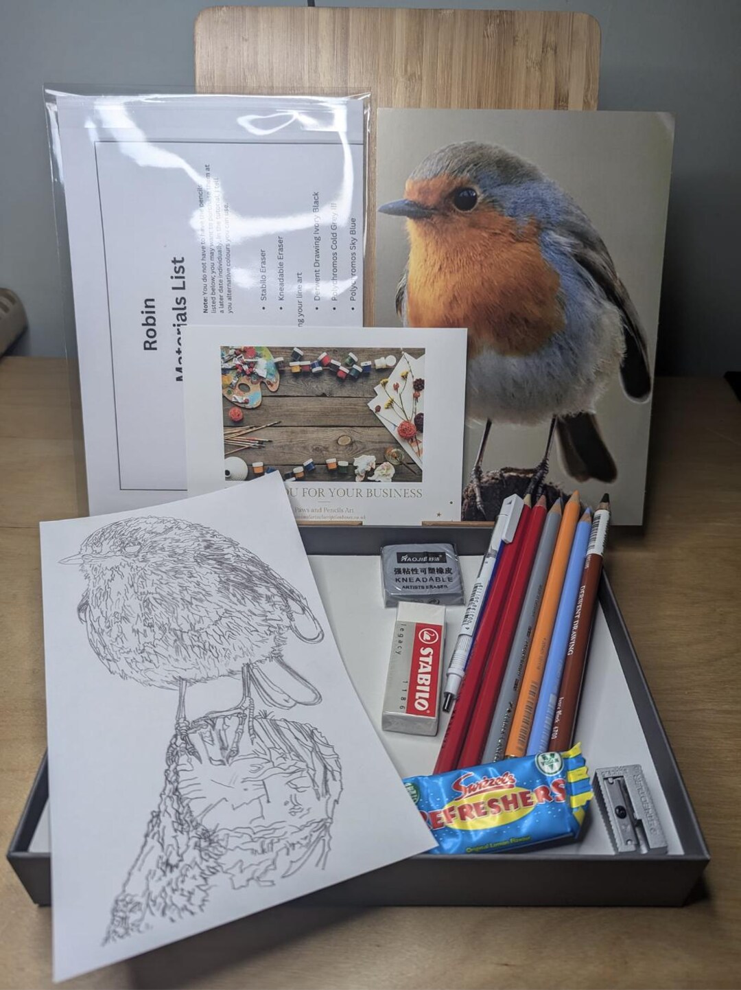 Robin Art Box | Coloured Pencil Drawing Kit With Tutorial Access - Etsy