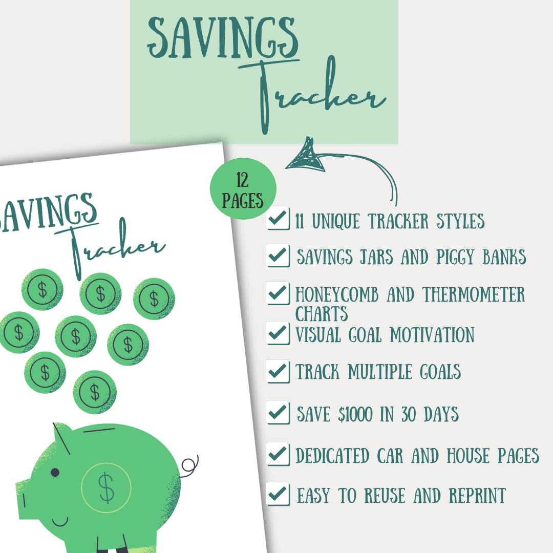 Savings Tracker Printable PDF | Visual Savings Jar, Piggy Bank ...