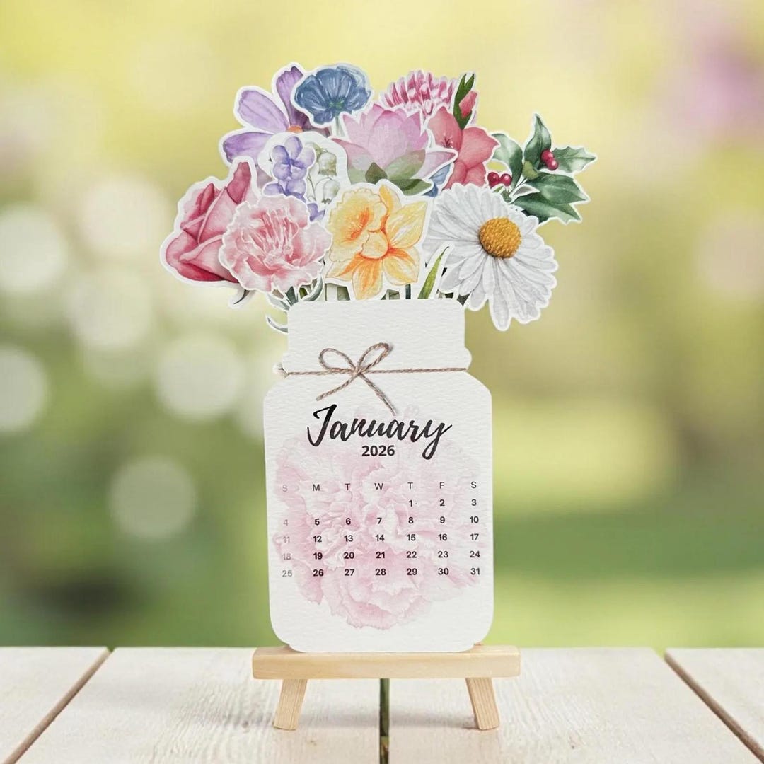 2026 Desk Calendar : Thick Cardstock, Wooden Stand - Etsy