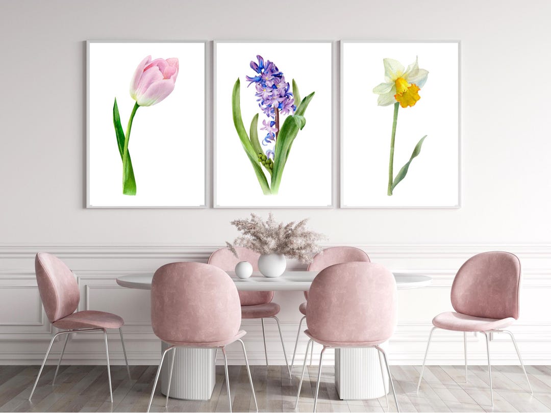 Watercolor Spring Flower Art Prints, Tulip Hyacinth Daffodil Set ...