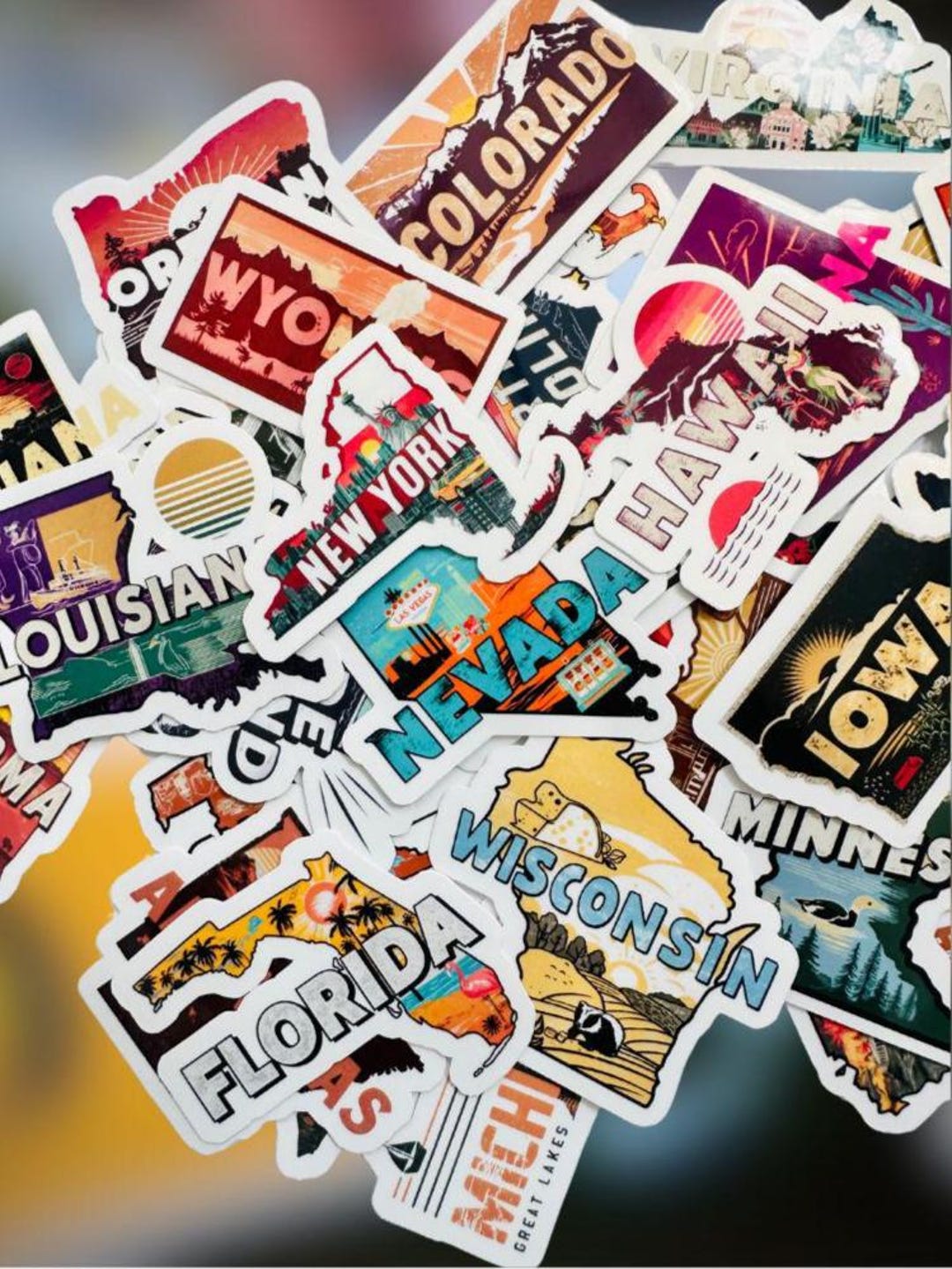 Individual Vintage USA 50 State Sticker Set|decal Vinyl Waterproof ...