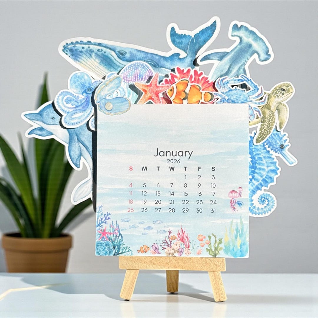2026 Ocean Desk Calendar With Stand | Coastal Sea Life | Sea Animals - Etsy