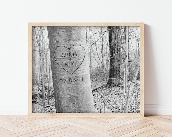 Personalized Carved Tree Art Print, Gift for Couple, Boyfriend Gift ...