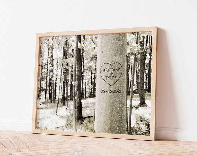 Personalized Tree Carving Print - Romantic Couples Gift - Gift for Him ...