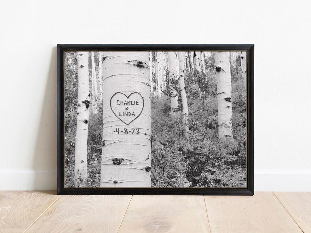 Carved Tree Personalized Art, Aspen Trees Print, Gift for Couple ...