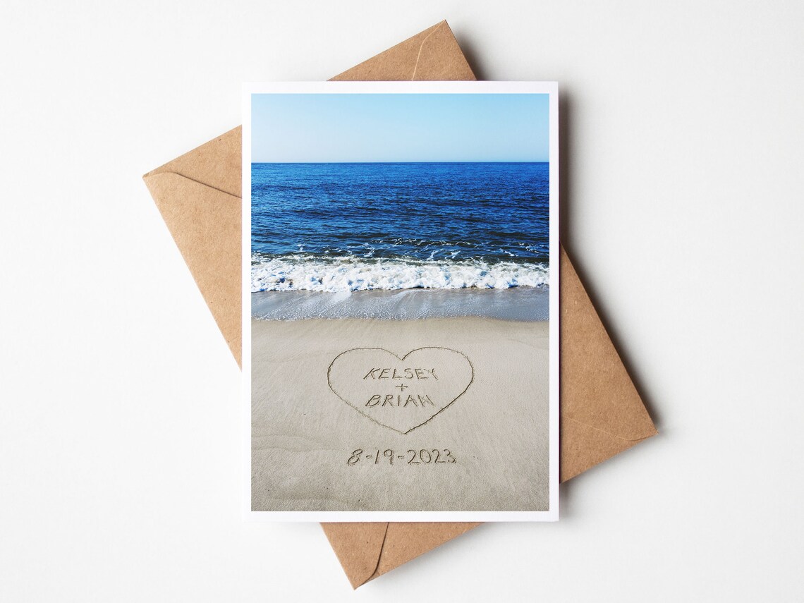 Personalized Beach Card, Custom Wedding Card, Beach Stationary, Names ...