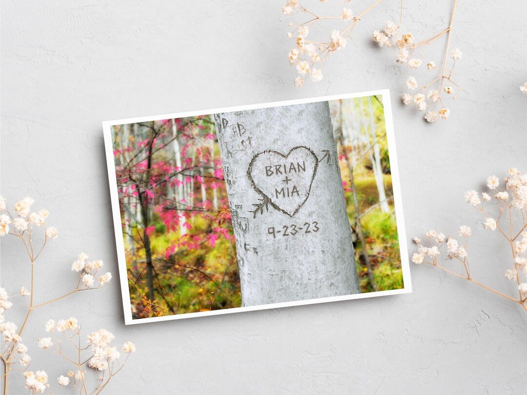 Personalized Carved Heart Tree Card, FRAMABLE Photo Folded Card With ...