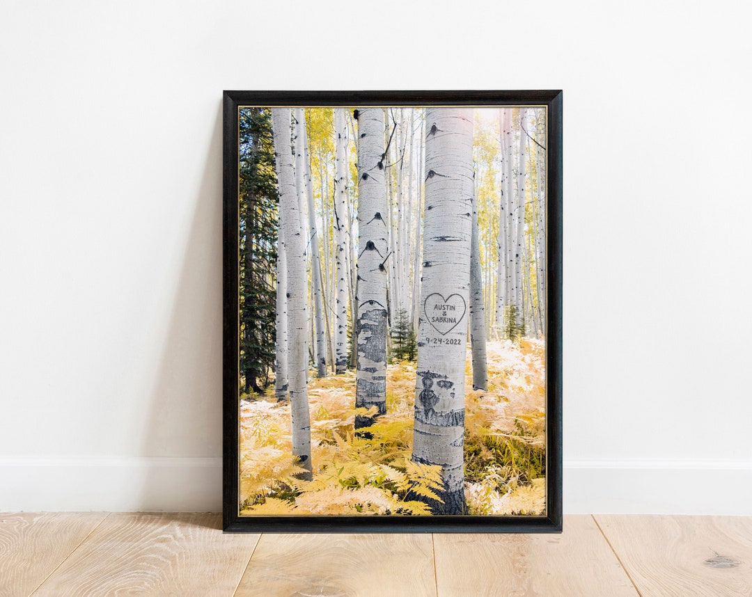 Custom Tree Carving Print, Aspen Forest, Birch Trees, Gift for Couple ...