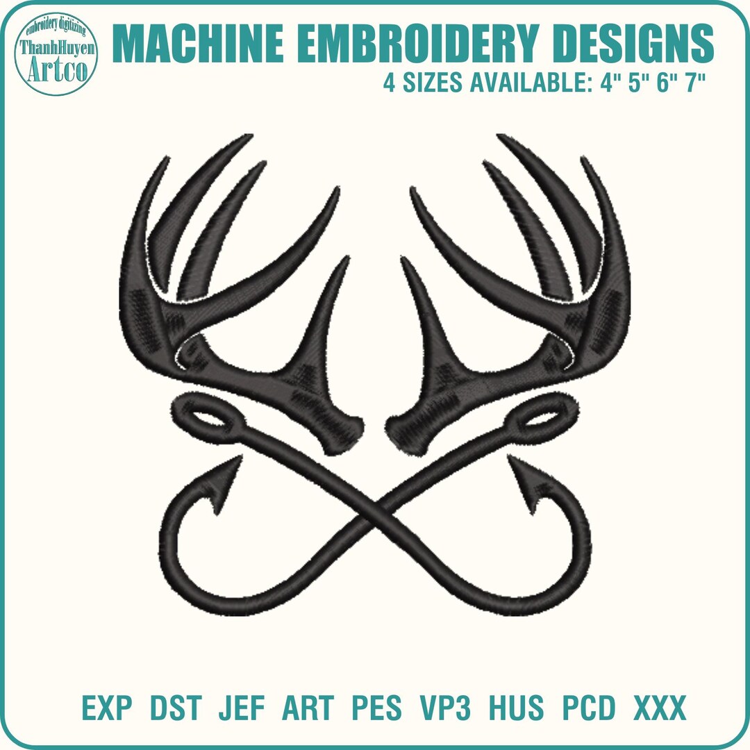 Deer Horn Embroidery Design, Hunting Machine Embroidery Files, DST PES ...