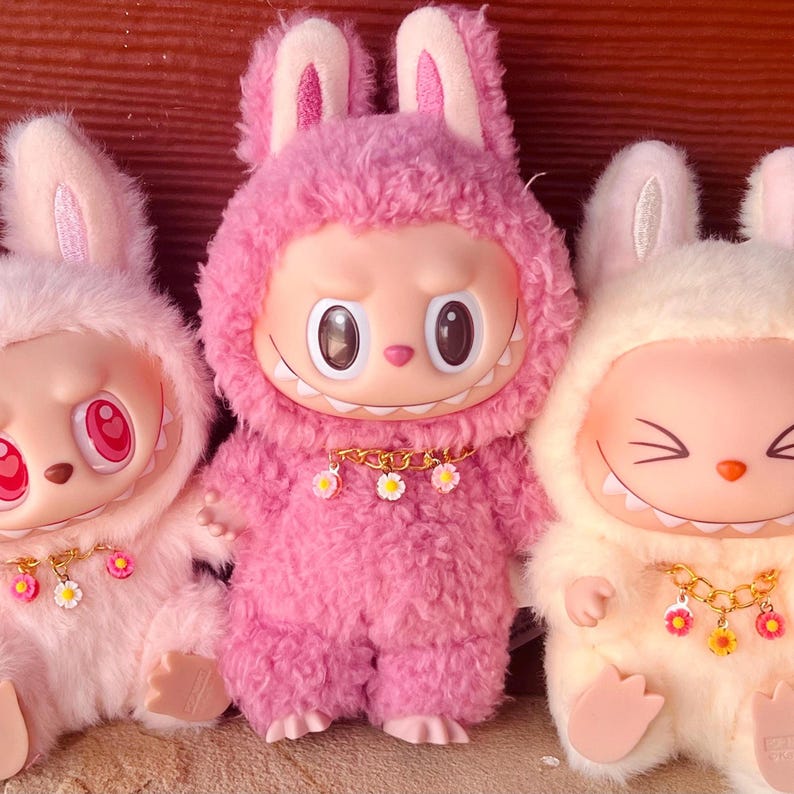 Labubu Flower Charm Necklace on Gold Chain Labubu Gold Chain - Etsy