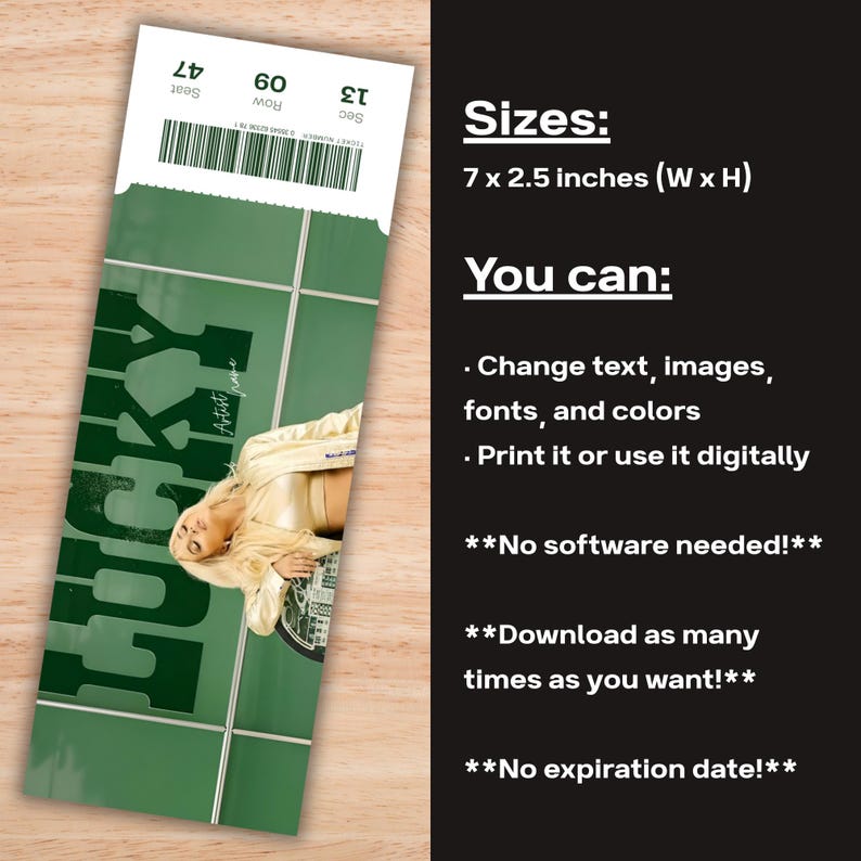 Editable Concert Ticket Template, DIY Event Ticket, Surprise Gift ...