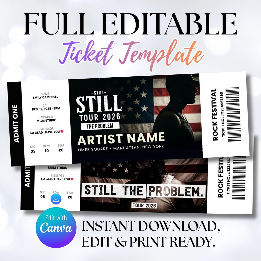 Editable Concert Ticket Template, DIY Event Ticket, Surprise Gift ...