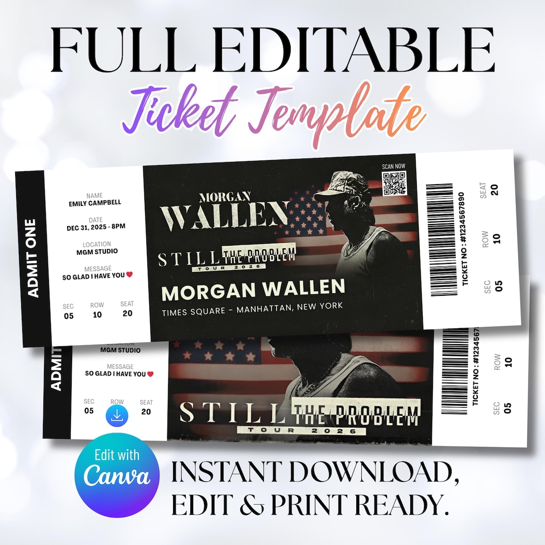 Editable Morgan Wallen Concert Surprise Tickets Printable Fake Tickets ...