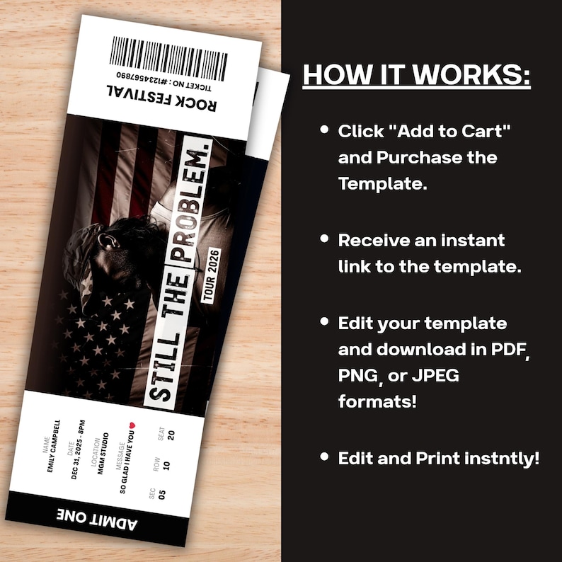 Editable Concert Ticket Template, DIY Event Ticket, Surprise Gift ...