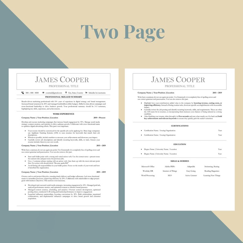 Minimalist Resume Template, Professional Modern Resume Template Word ...