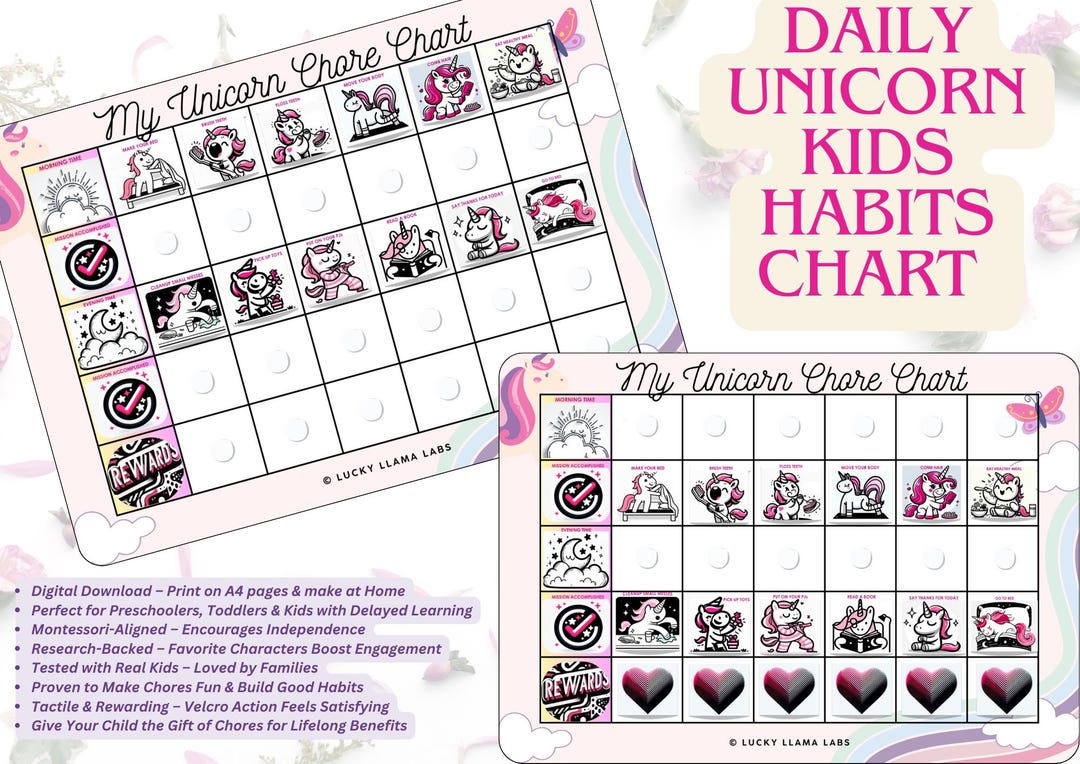 Unicorn Chore Chart | Kids Daily Routine & Habit Tracker | Printable ...