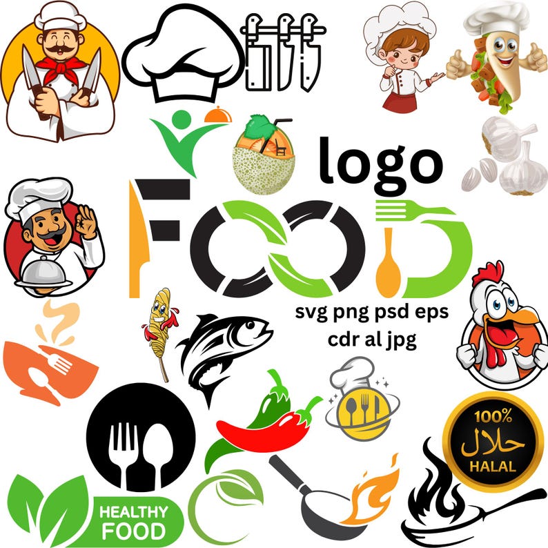 Food Logo SVG Pack - 100 Unique Food Logos for Restaurants, Cafes ...