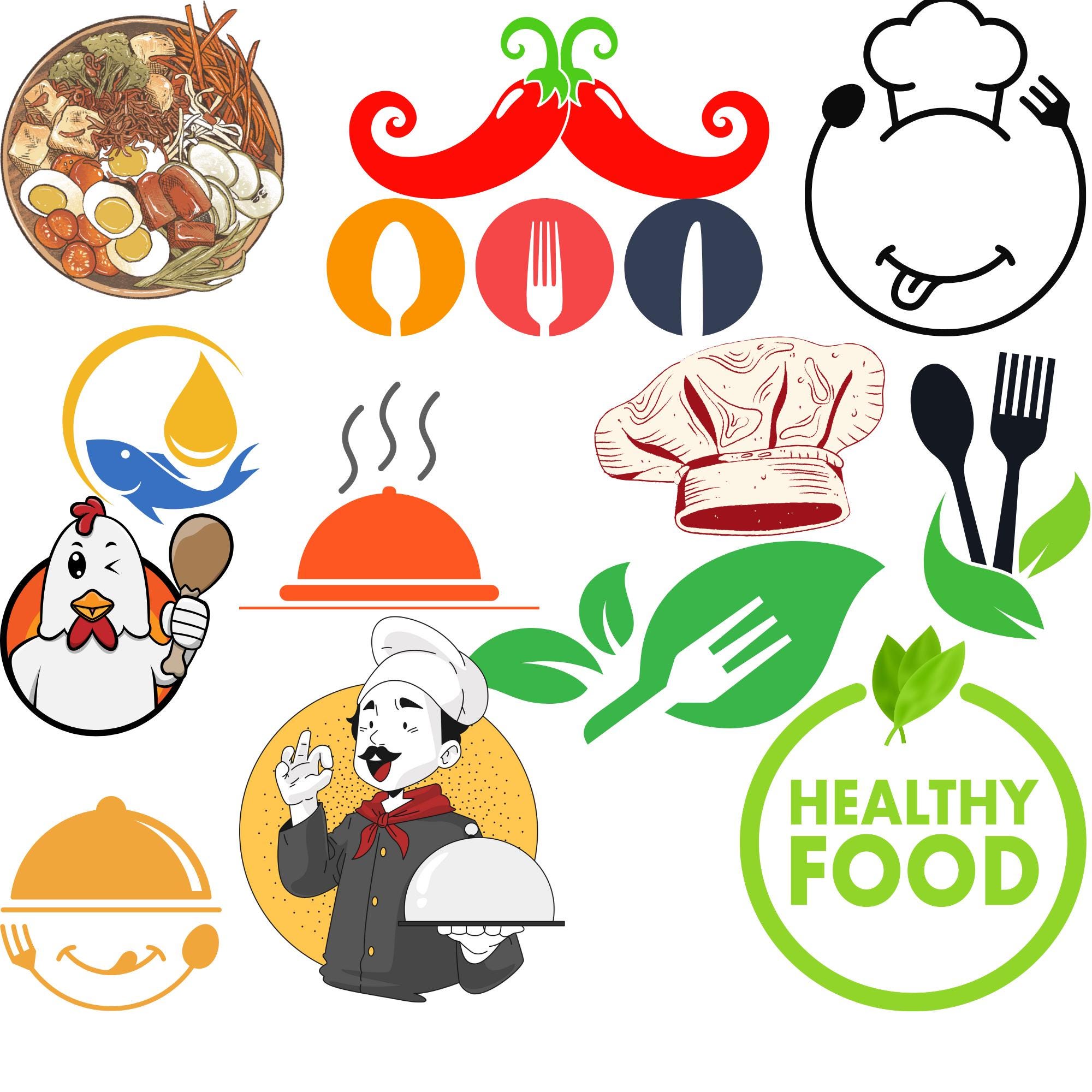 Food Logo SVG Pack - 100 Unique Food Logos for Restaurants, Cafes ...
