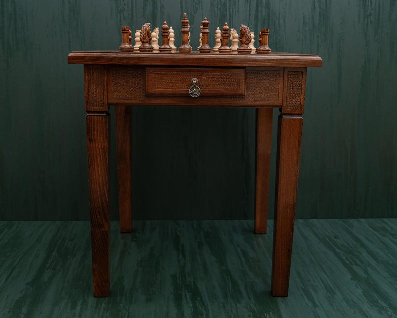 Classic Chess Table With Drawers, Handmade Wooden Chess Game Table ...